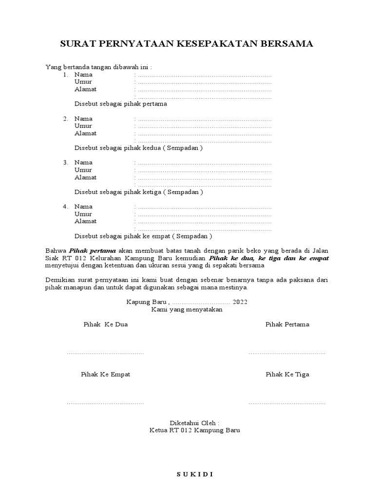 Surat Pernyataan Kesepakatan Bersama | PDF