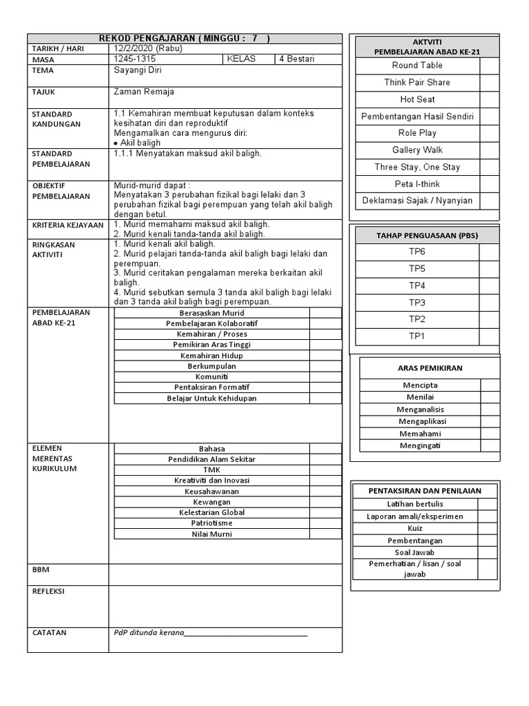 RPH Pendidikan Kesihatan | PDF