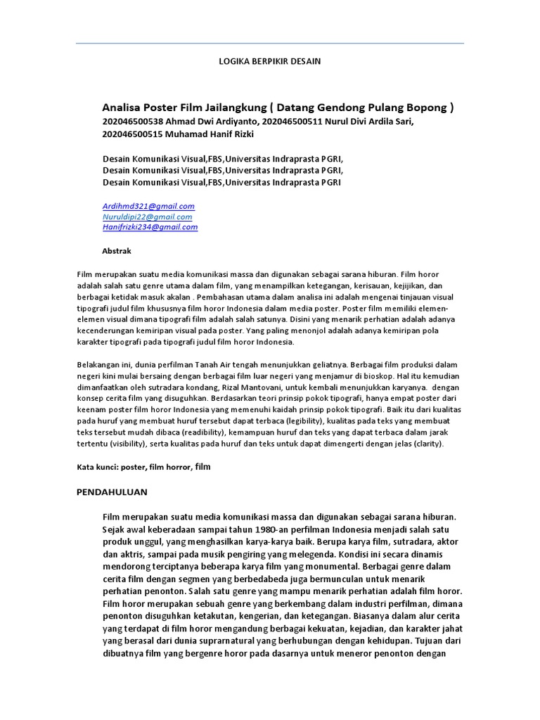 Analisa Poster Film Jailangkung (Datang Gendong Pulang Bopong) | PDF