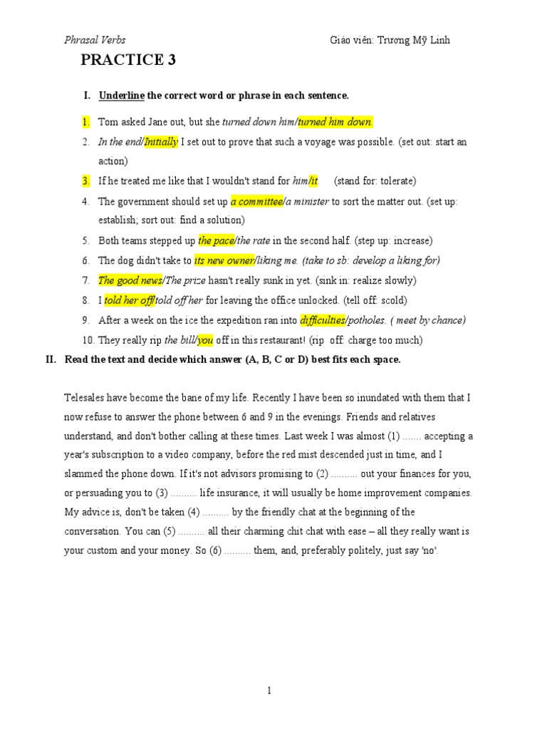 PRACTICE 3 (Phrasal Verbs - 2) | PDF