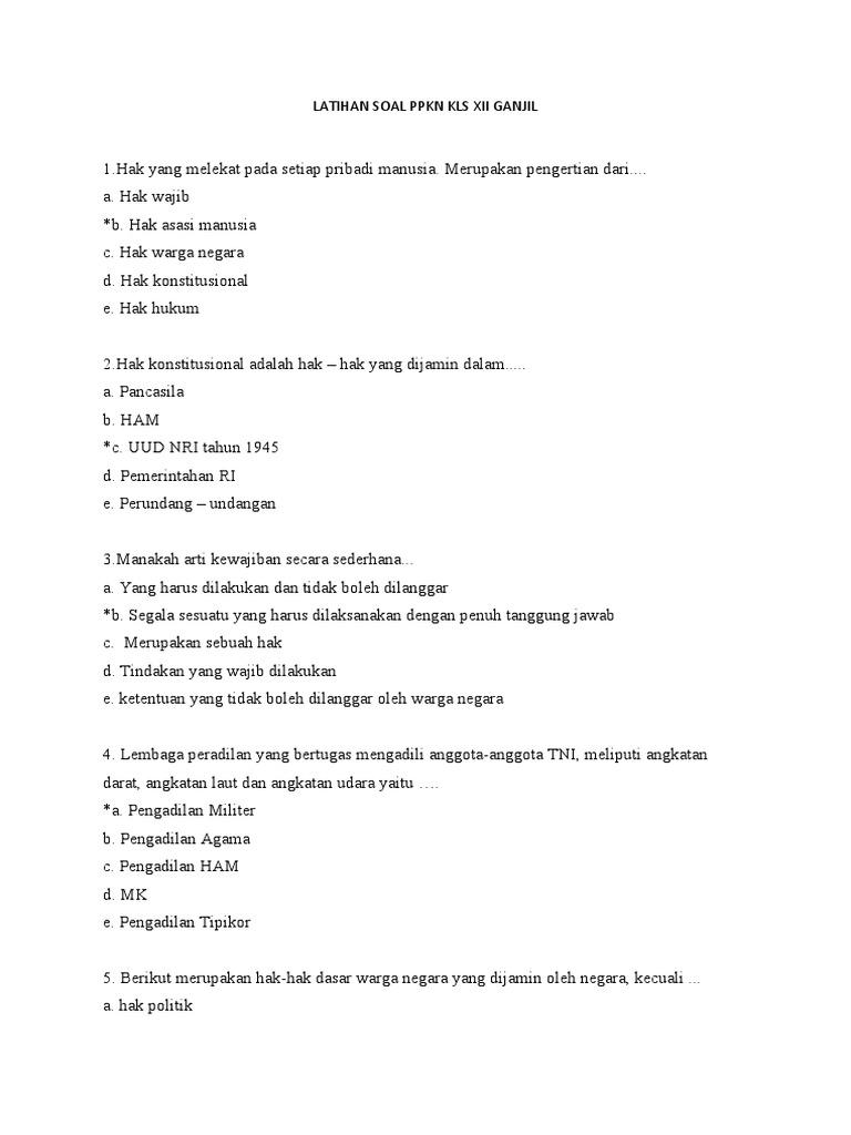 Latihan Soal PPKN KLS Xii Ganjil | PDF