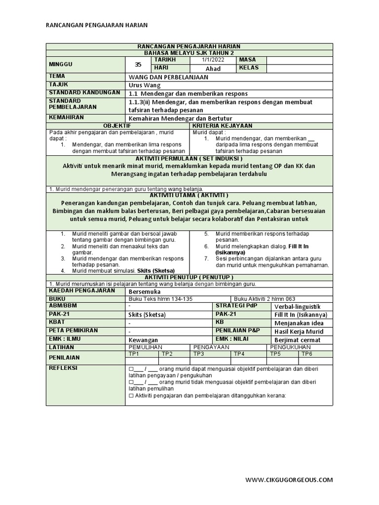 RPH Minggu 36 BM SJK THN 2 by Cikgu Gorgeous | PDF