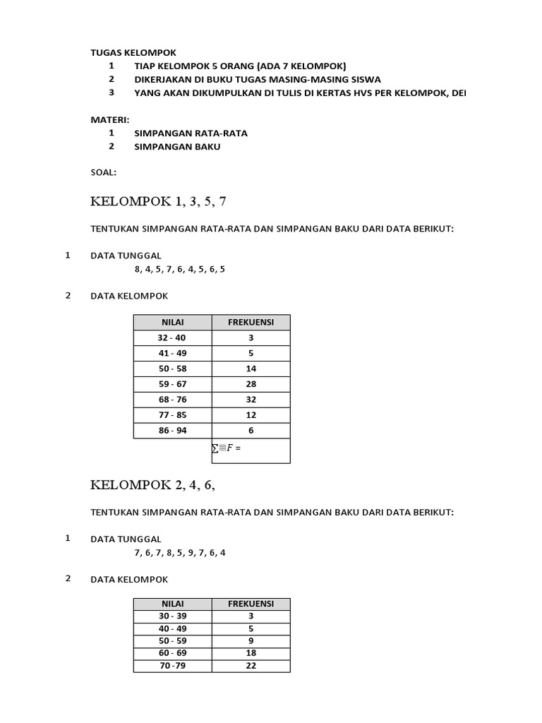 Tugas Xii Rpl-Simpangan Rata-Rata Dan Baku | PDF