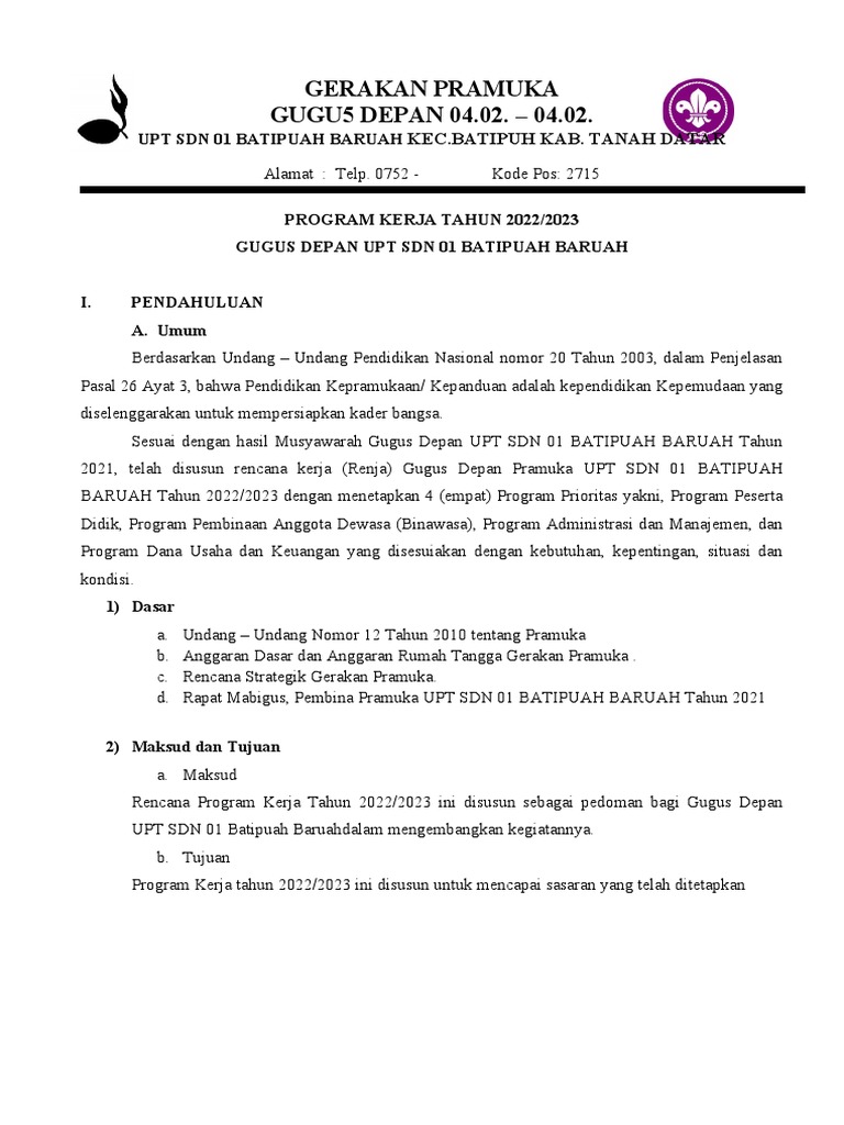 Program Kerja Gudep SD N 15 | PDF