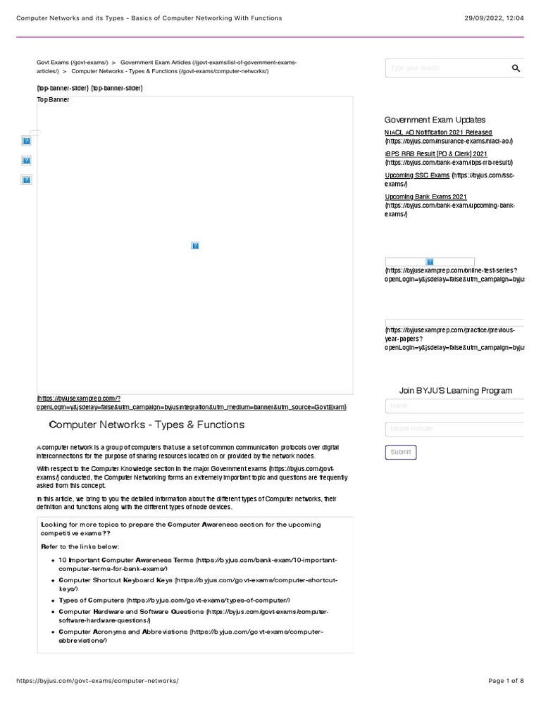 Computer Networks and Its Types - Basics of Computer Networking With Functions | PDF | Network ...