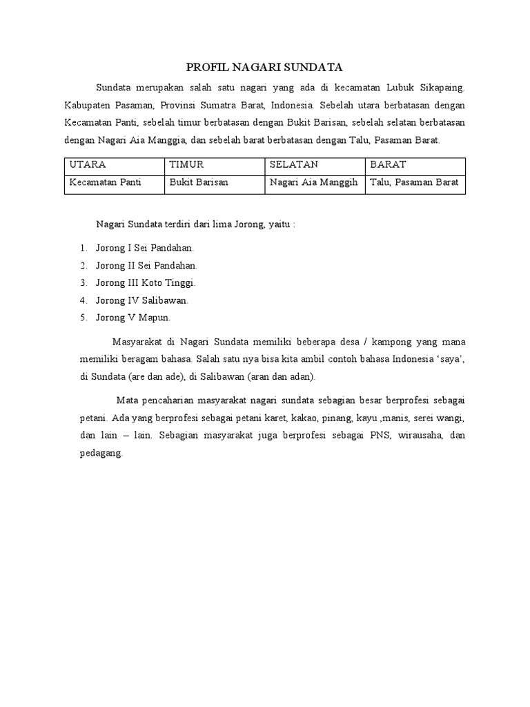 Profil Nagari Sundata, Pasaman Barat | PDF
