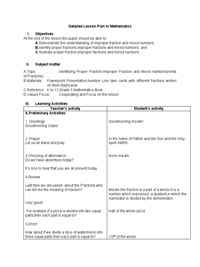 Detailed Lesson Plan in MathematIcs | Download Free PDF | Behavior Modification | Elementary ...