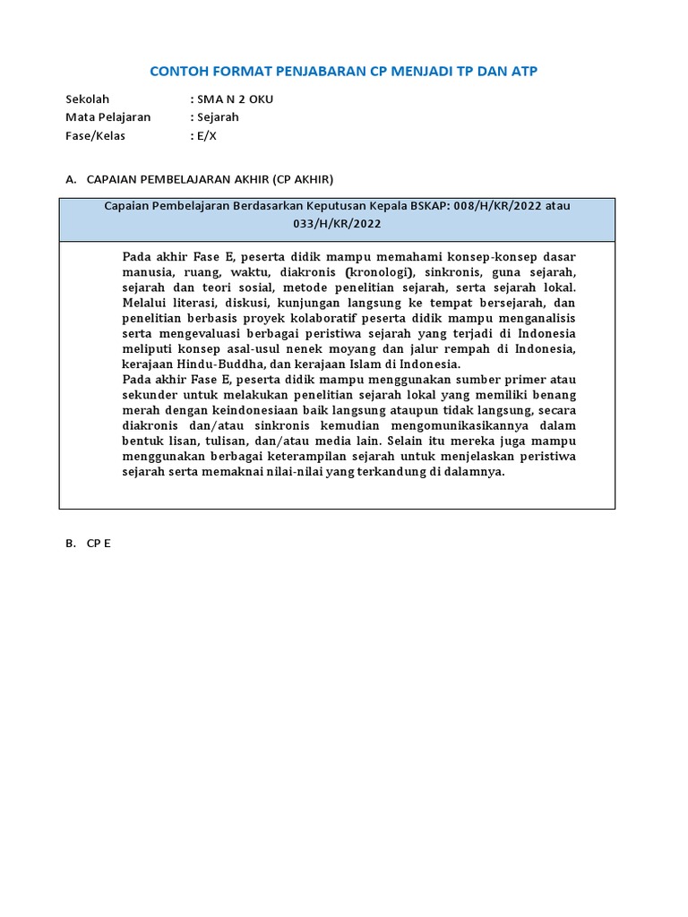 Format Penjabaran CP Menjadi TP Dan ATP | PDF