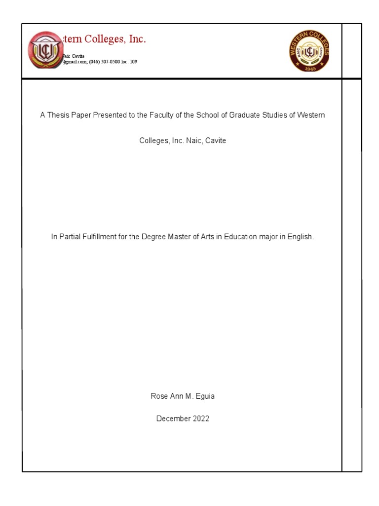 A Thesis Paper Presented To The Faculty of The School of Graduate ...