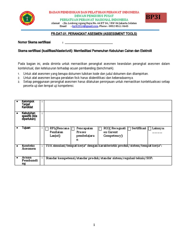 Fr. Dat. 01. Perangkat Asesmen (Assesment Tools) | PDF