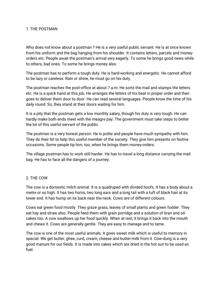 The Postman. 2. The Cow. 3. The Motor Car | PDF