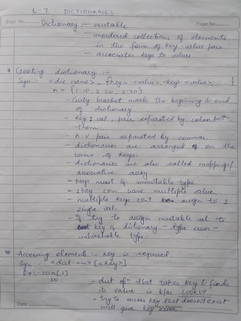 CH 7 Dictionaries Class 11 | PDF