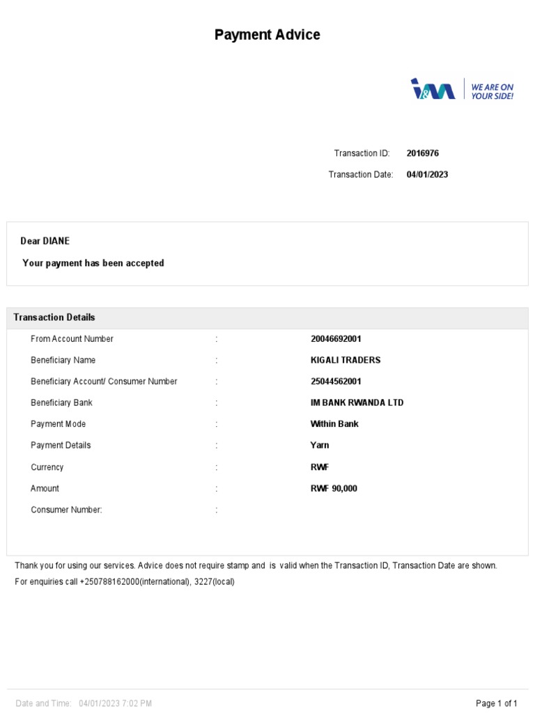 Payment Advice: Dear Diane Your Payment Has Been Accepted | PDF