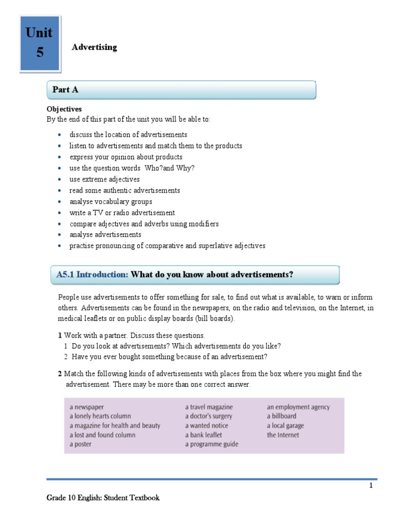 Eng 10 Unit 5 | PDF | Adverb | Adjective