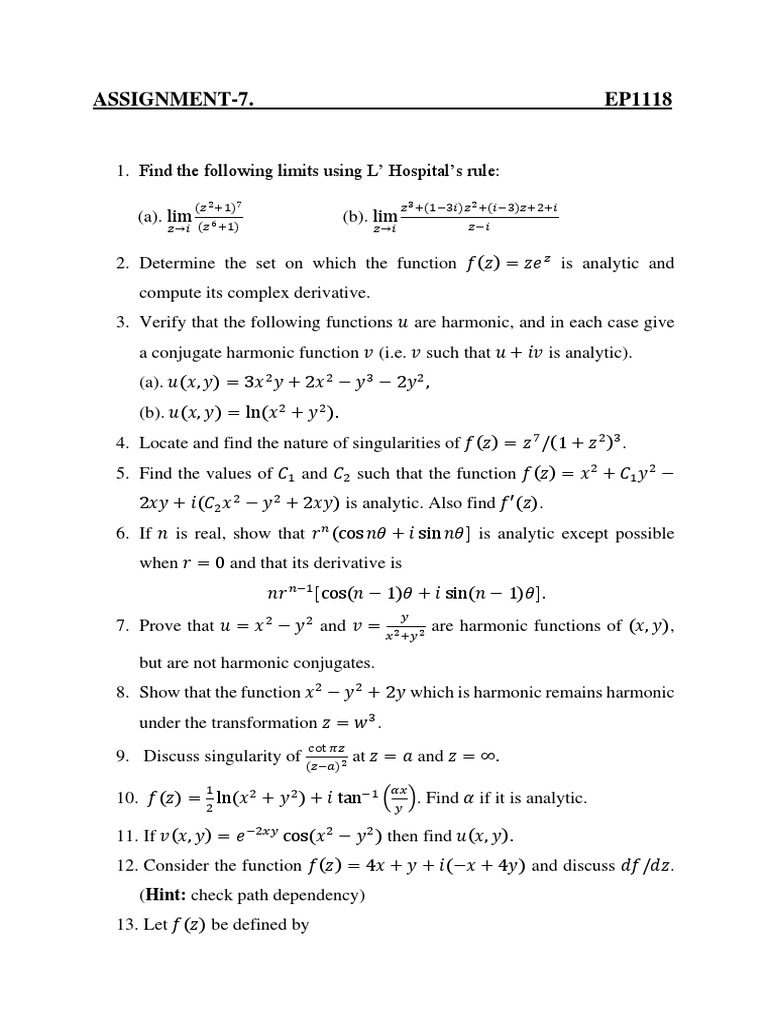 Assignment 7 | PDF | Analytic Function | Derivative