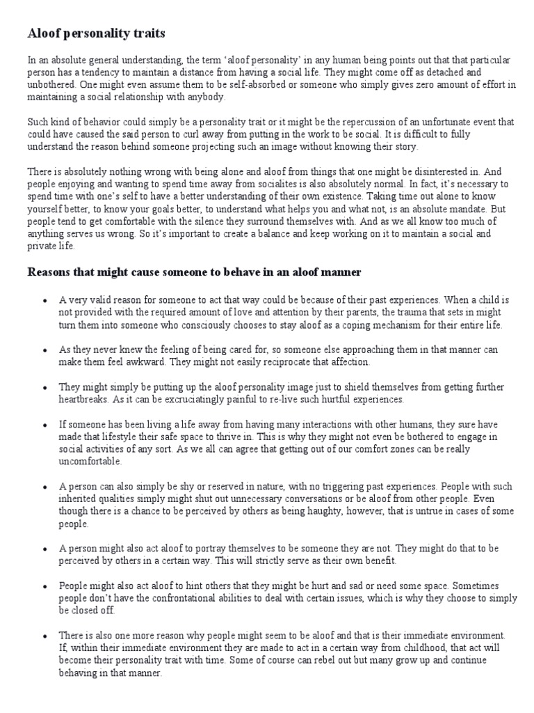 Understanding Aloof Personality Traits | PDF | Reason | Extraversion ...
