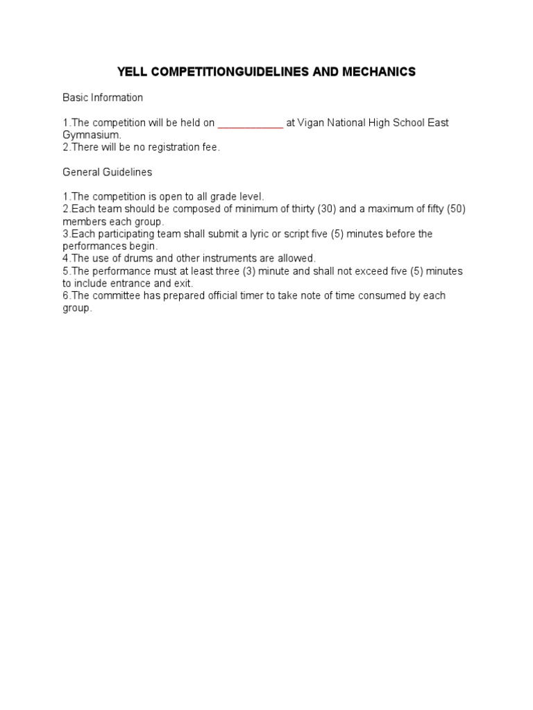 Yell Competition Guidelines and Mechanics | PDF