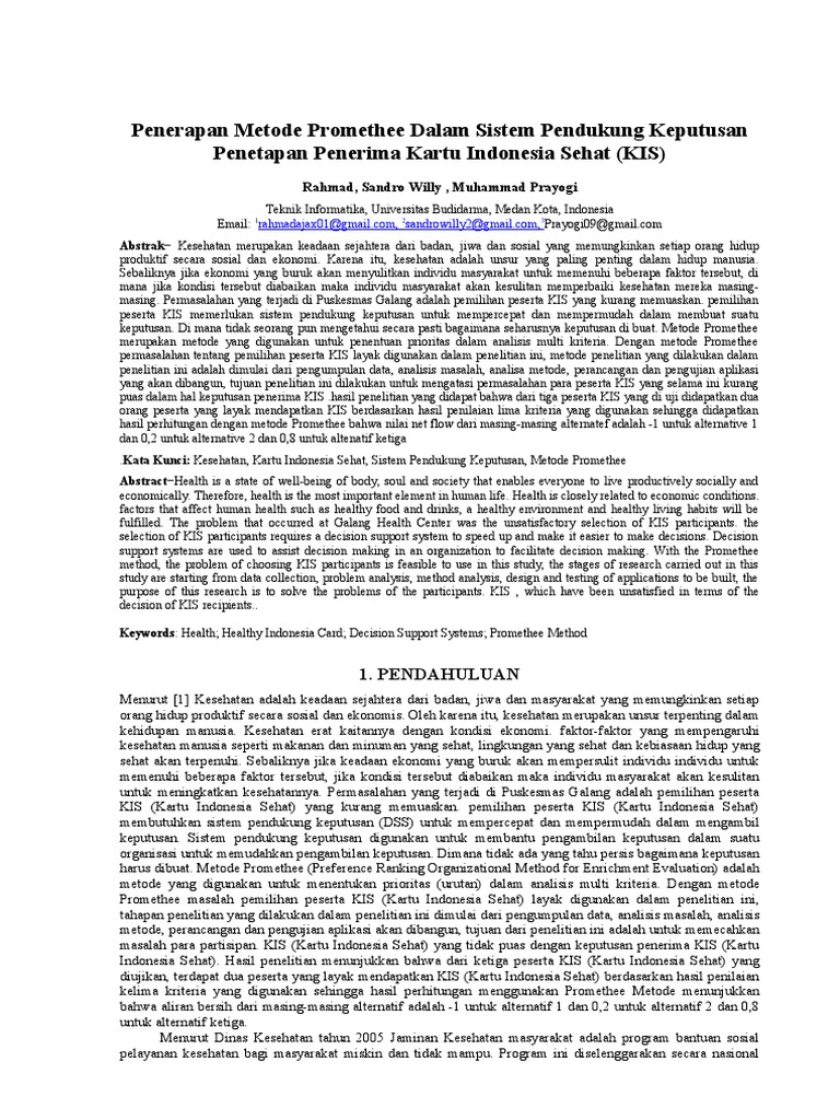Metode Promethee untuk KIS | PDF
