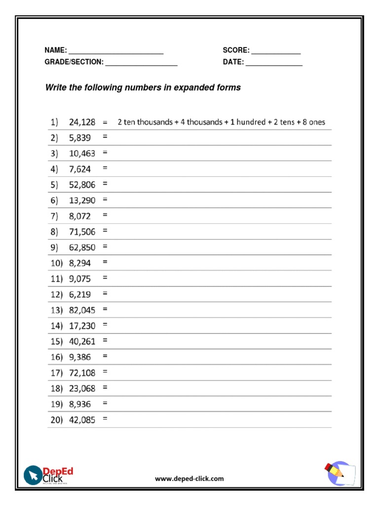 Grade 4 Activity Sheet (Place Value) | PDF