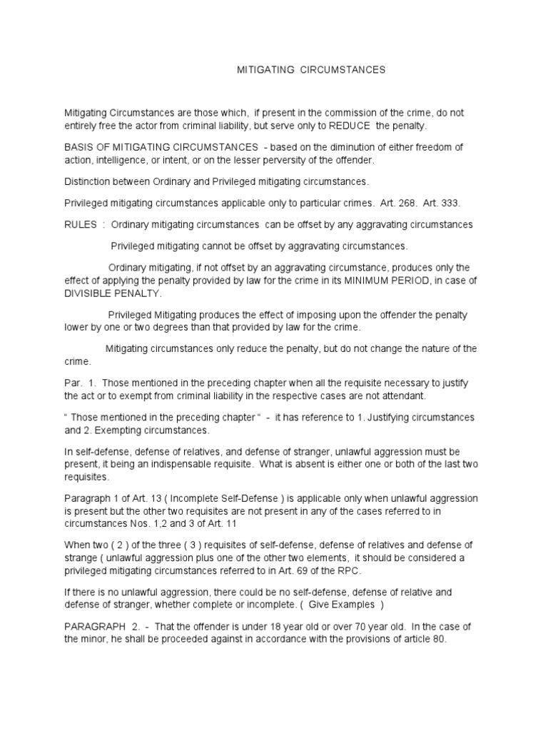 Mitigating Circumstances in Criminal Law | PDF | Intention (Criminal ...