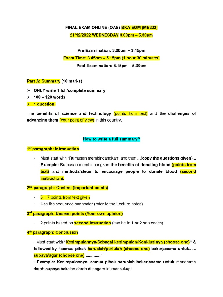 EOM Exam Guidelines for ME222 | PDF | Indonesian Language | Languages ...
