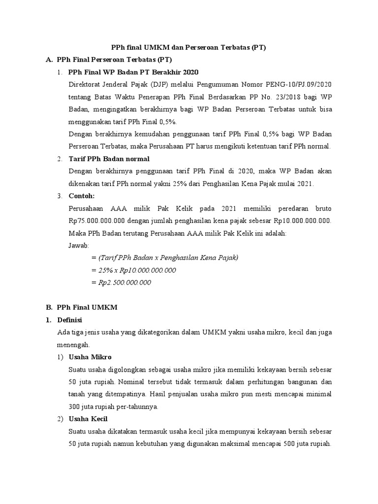 PPh Final untuk UMKM dan PT 2022 | PDF