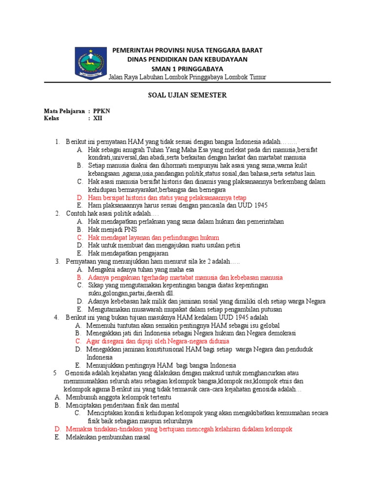 Soal Pas PPKN KLS Xii | PDF