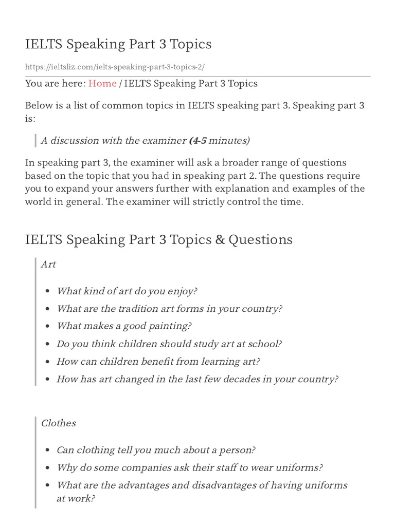 Common Topics for IELTS Speaking Part 3 | PDF | Teachers ...