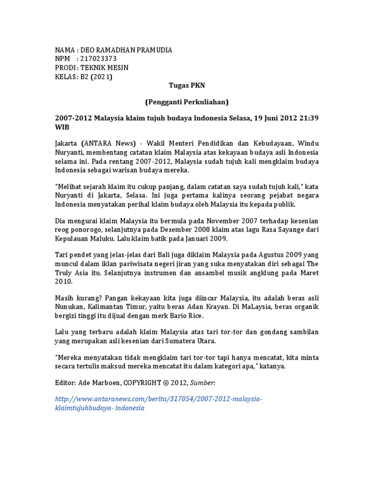 Tugas PKN Pengganti Mata Kuliah | PDF