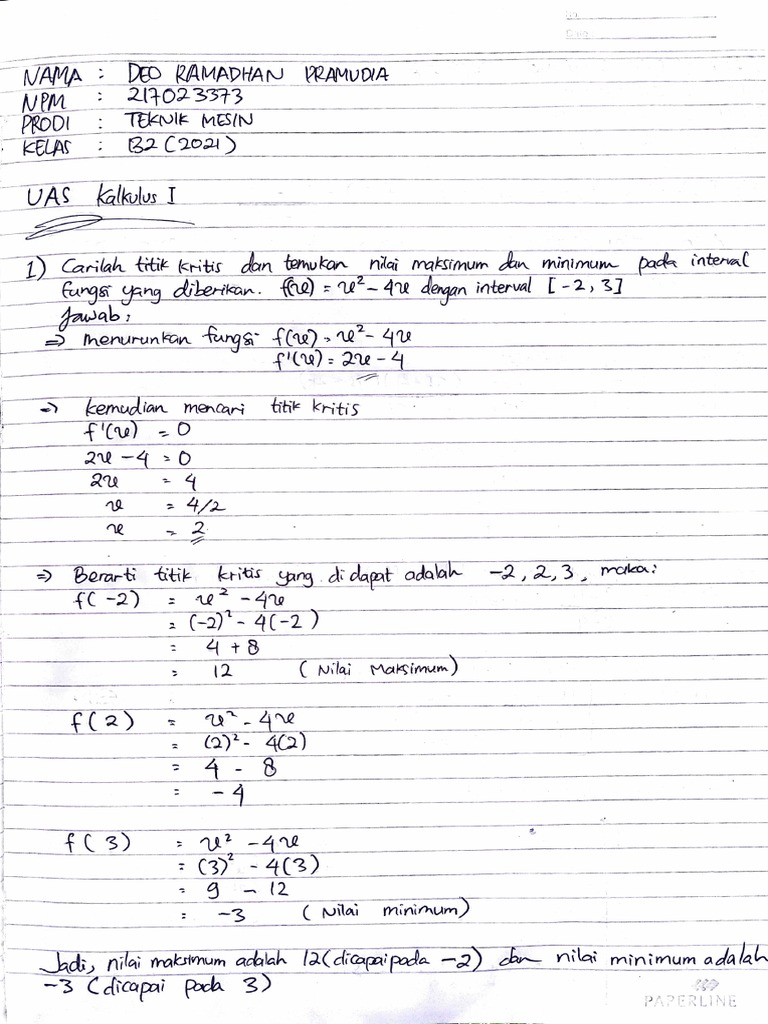 UAS KALKULUS Deo Ramadhan Pramudia | PDF