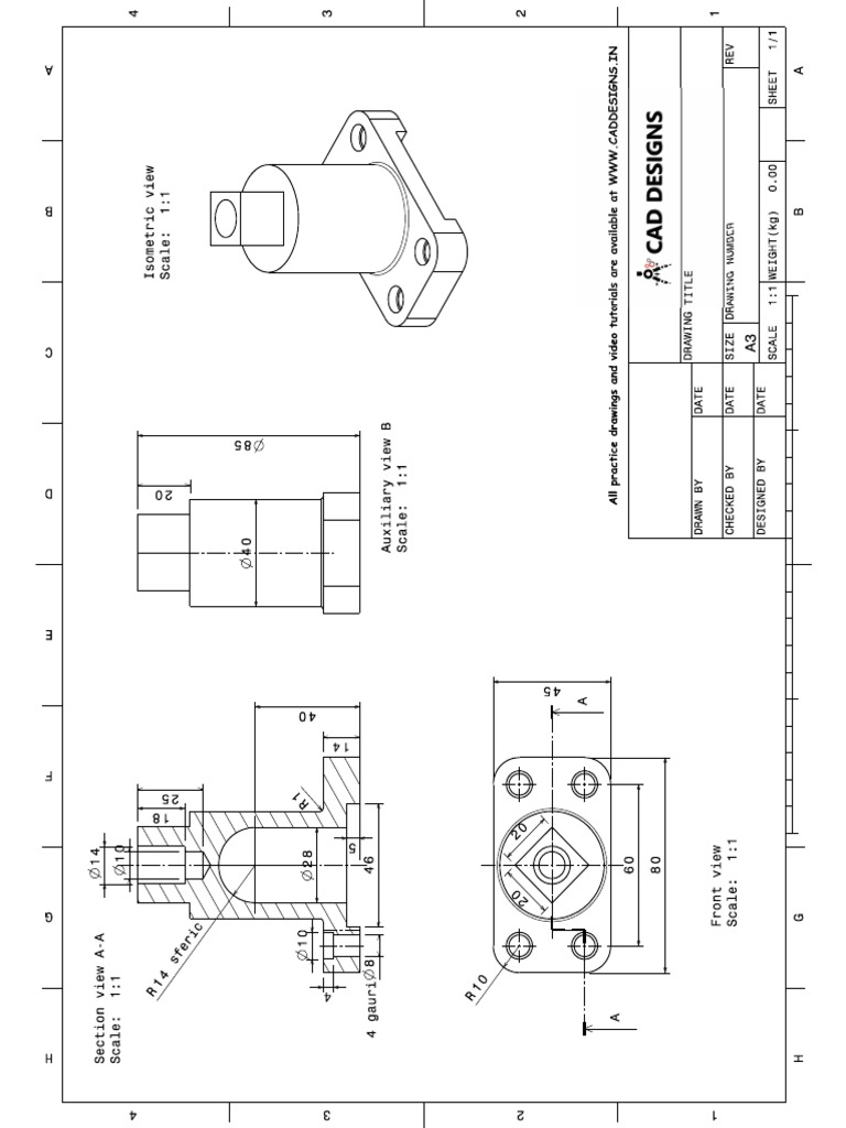 Mechanical Practice Drawing Sheets For AutoCAD CATIA NX SOLIDWORKS and ...