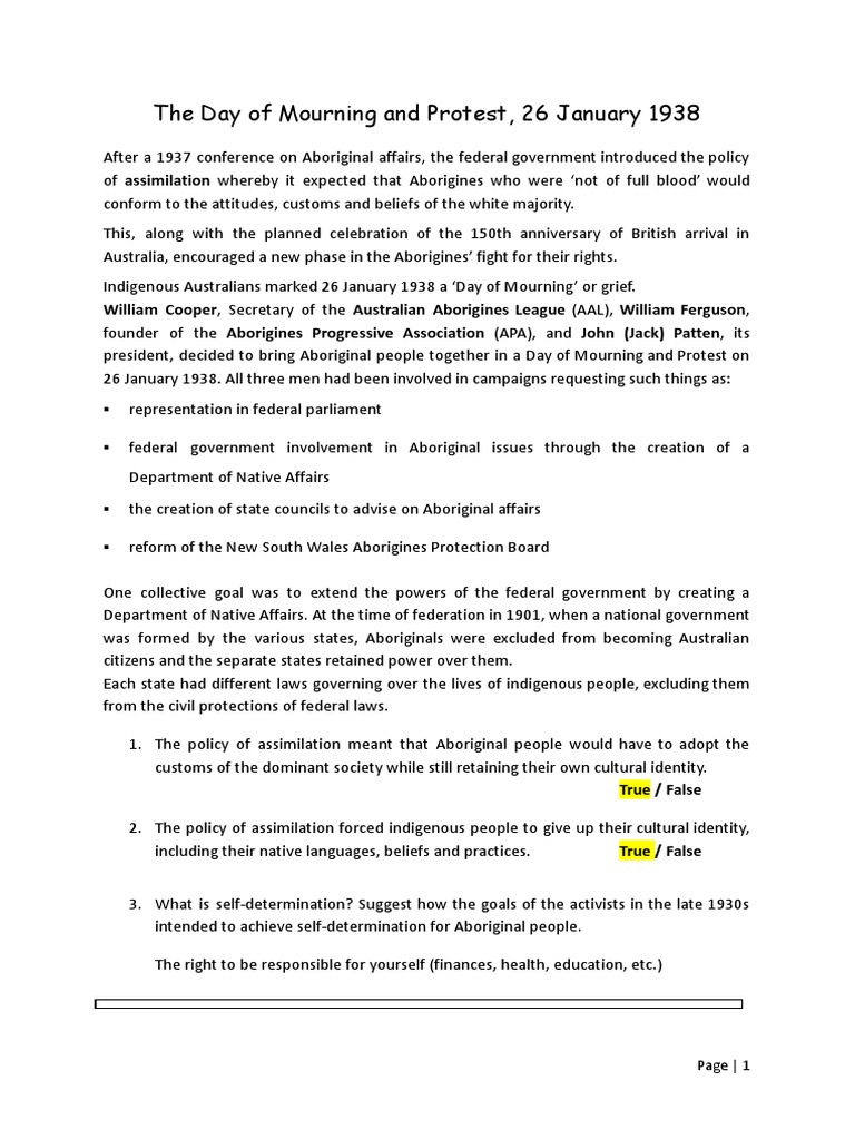 Day of Mourning - Theory Lesson | PDF | Indigenous Australians