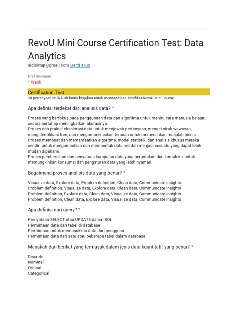 RevoU Mini Course Certification Test | PDF