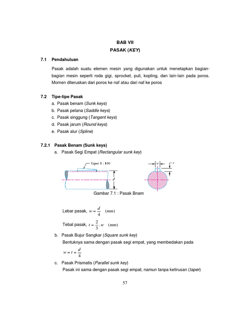Tipe dan Perhitungan Pasak Mesin | PDF