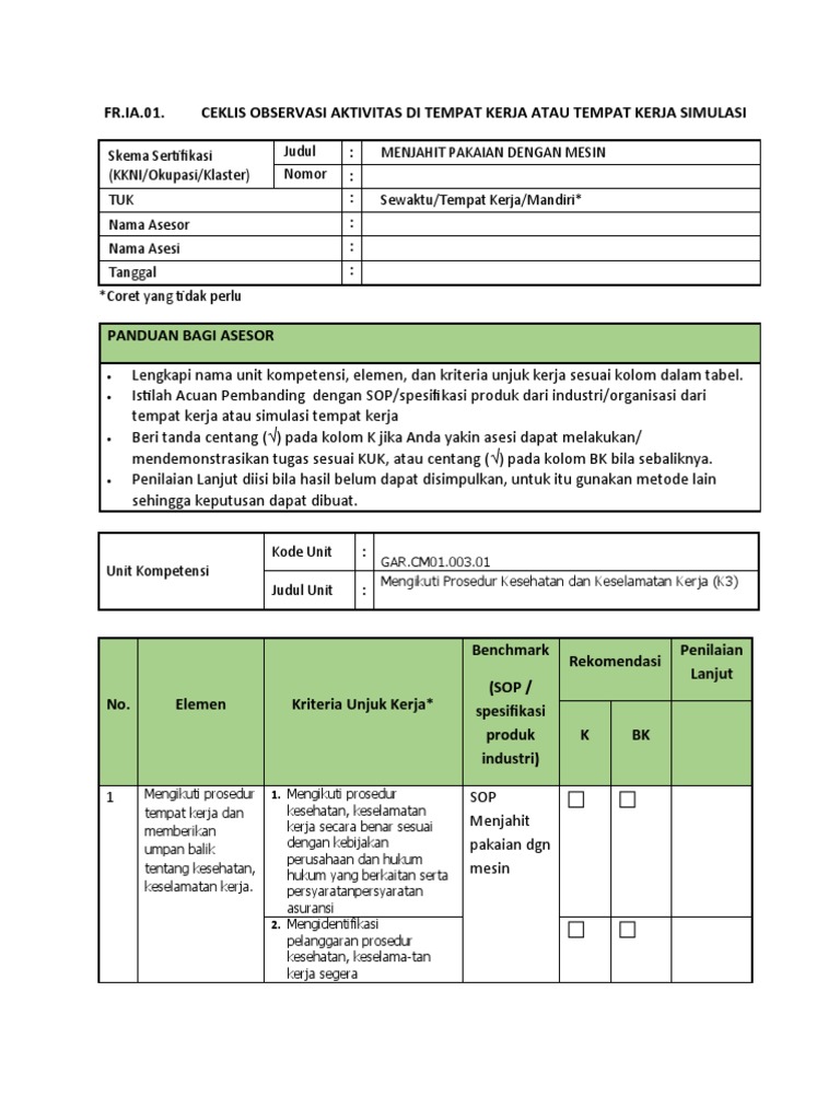 FR - Ia.01 Ceklis Observasi | PDF