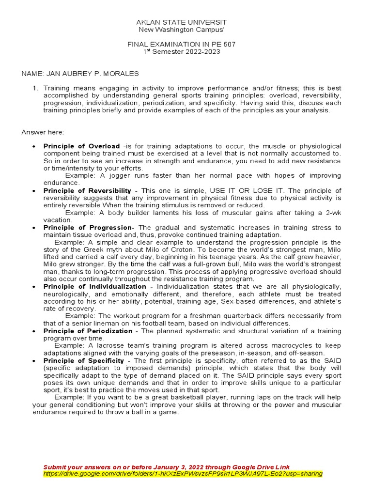 PE 507 Final Examination 1st Semester 2022 2023 | PDF | Physical ...