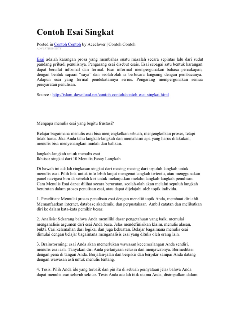 Contoh Esai Singkat | PDF