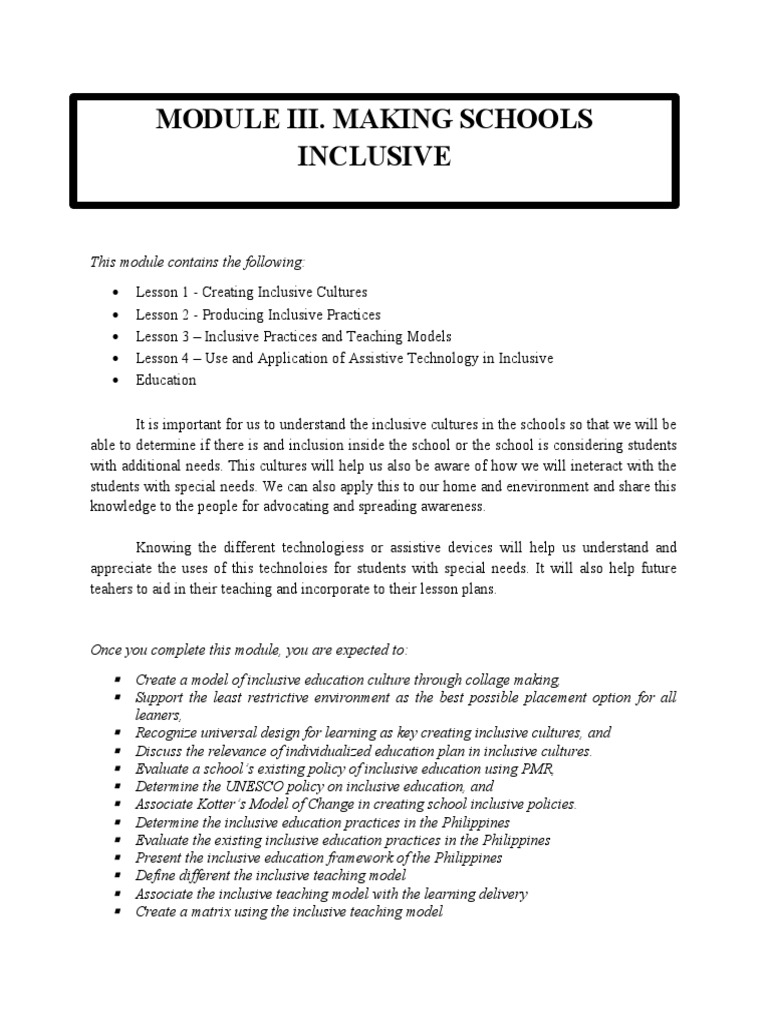 Module 3-Lesson 1 - Dizon | PDF | Special Education | Individualized ...