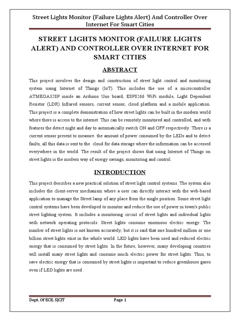 Street Light Monitor and Control System Synopsis-1 | PDF | Internet Of ...