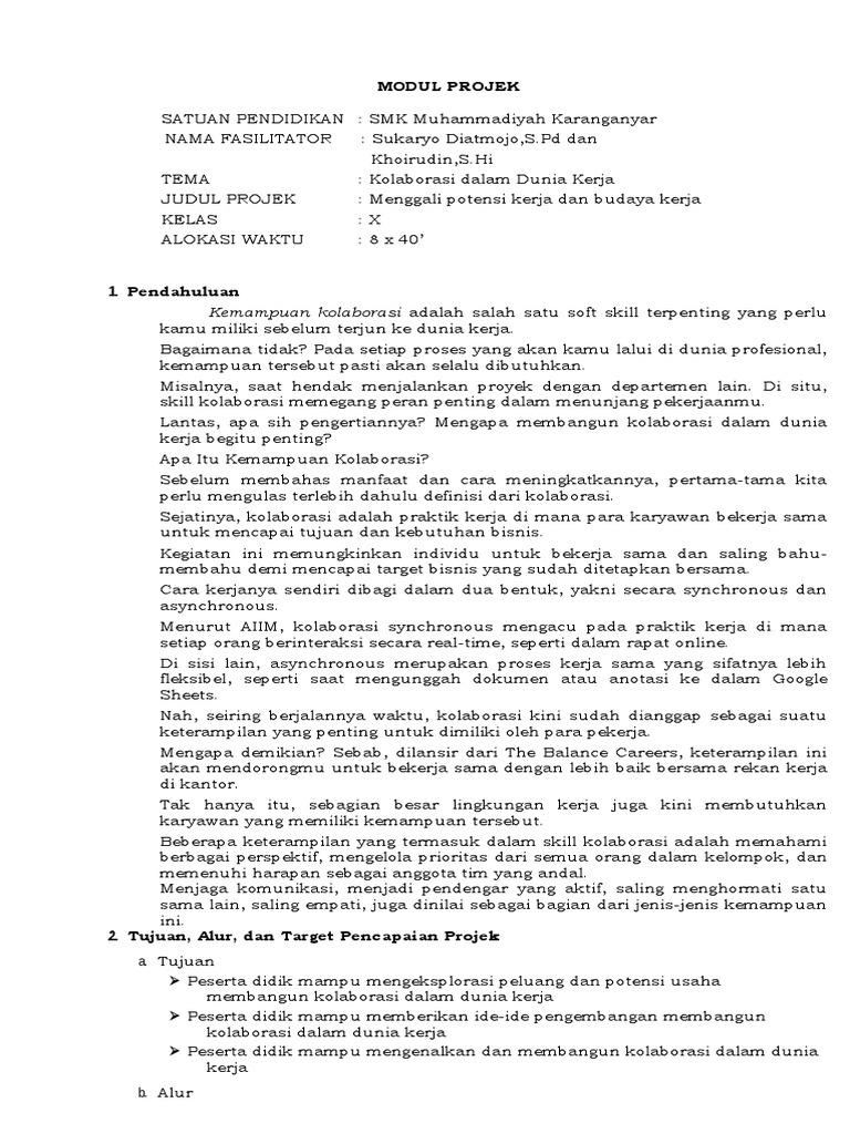 MODUL PROJEK P5 Kolaborasi Dalam Dunia Kerja | PDF