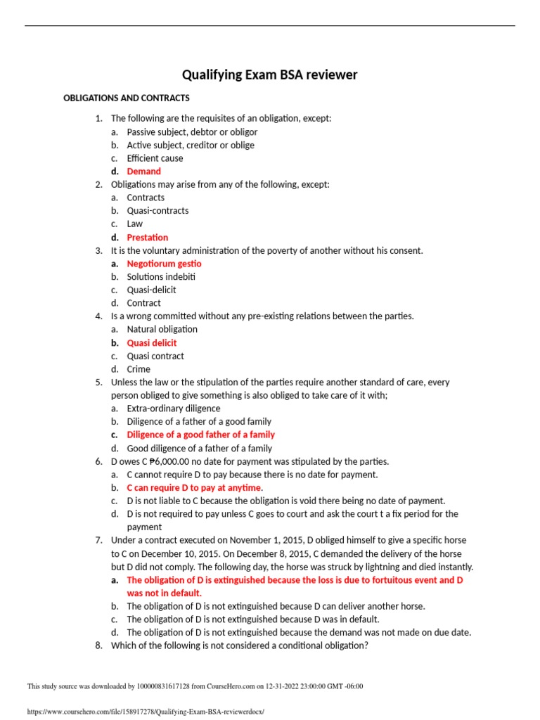 BSA Qualifying Exam Reviewer Guide | PDF | Law Of Obligations ...