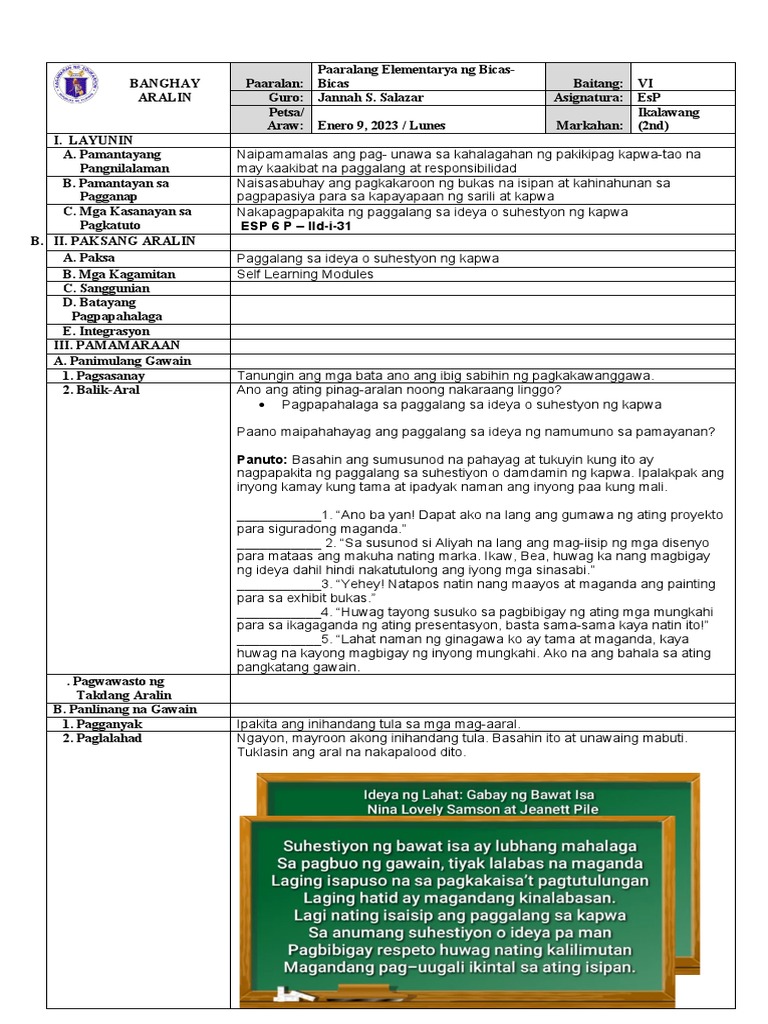 Lesson Plan in ESP 6 | PDF