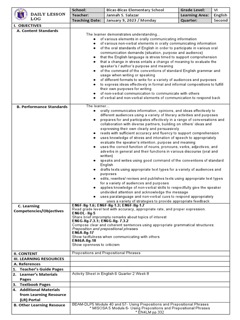 Lesson Plan in English 6 | PDF | English Language | Nonverbal Communication