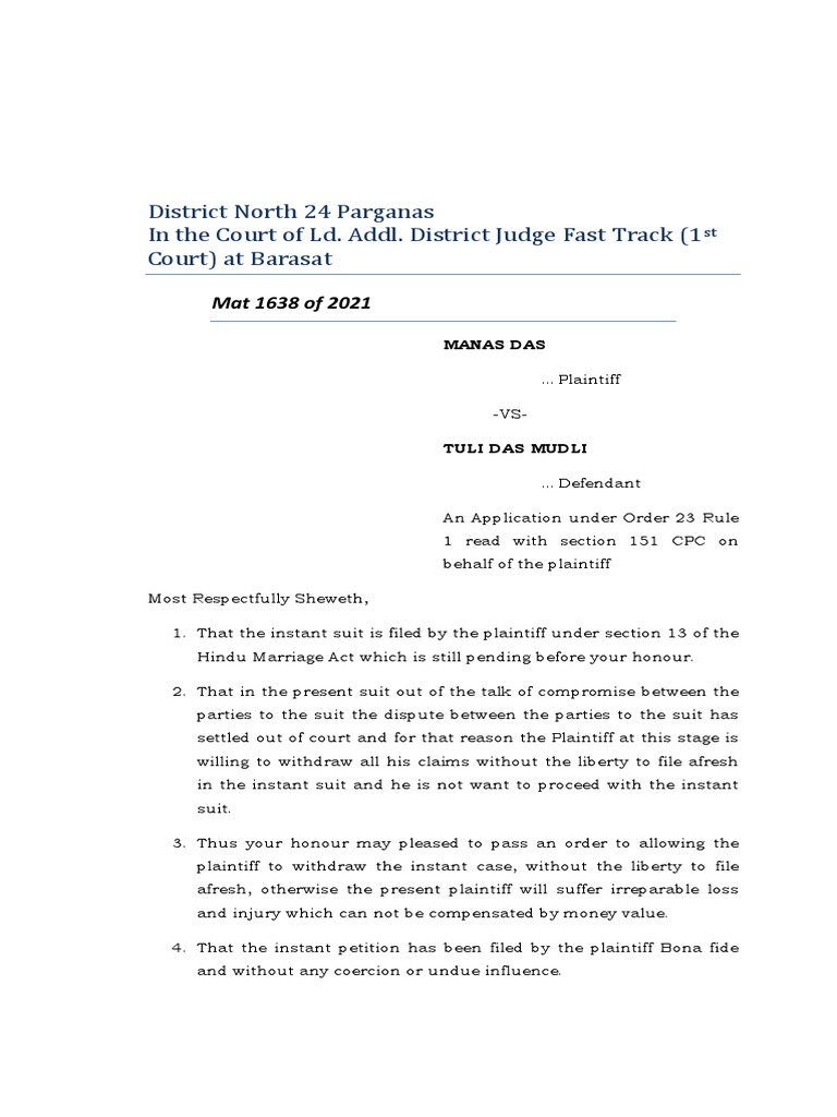 Manas Das - Mat Suit (Withdrawal Application) - Mat 1638 of 2021 | PDF ...