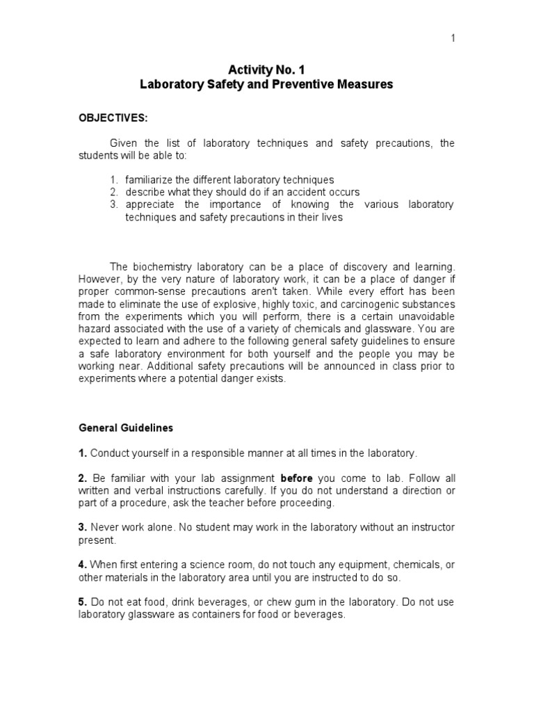 Activity No. 1 - Laboratory Safety and Preventive Measures | PDF ...