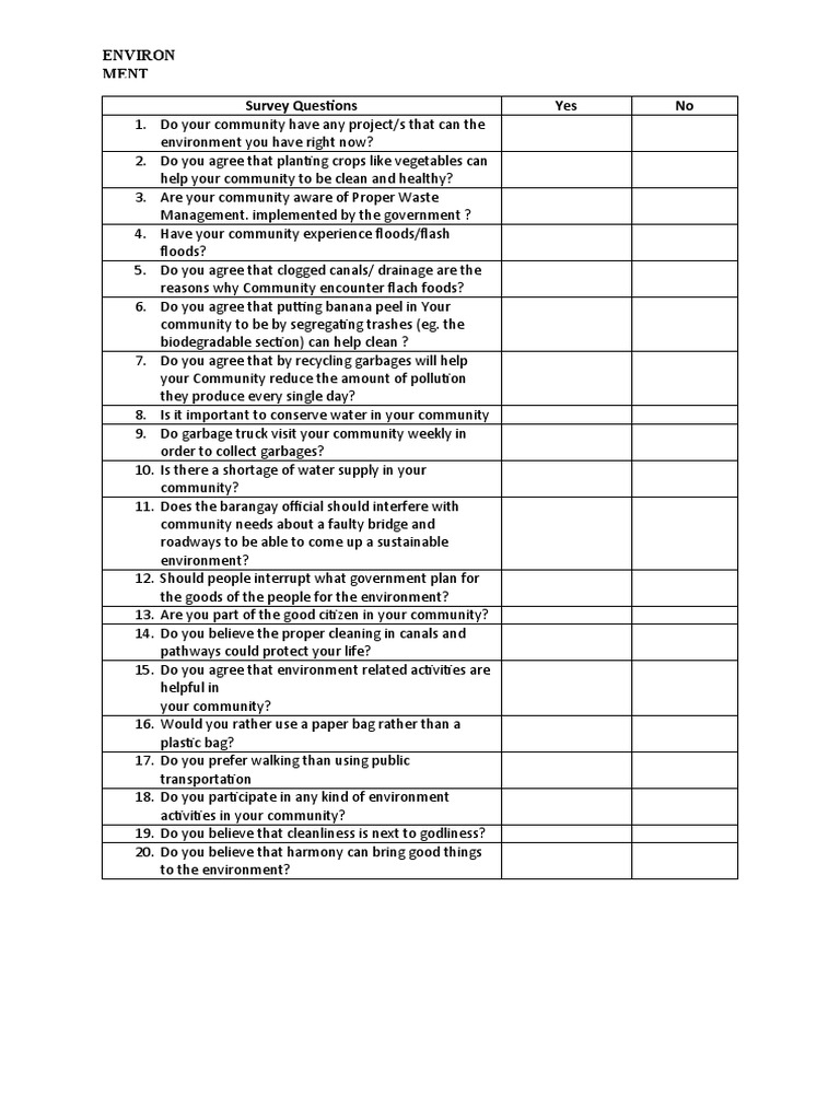 Environment Survey Question | PDF