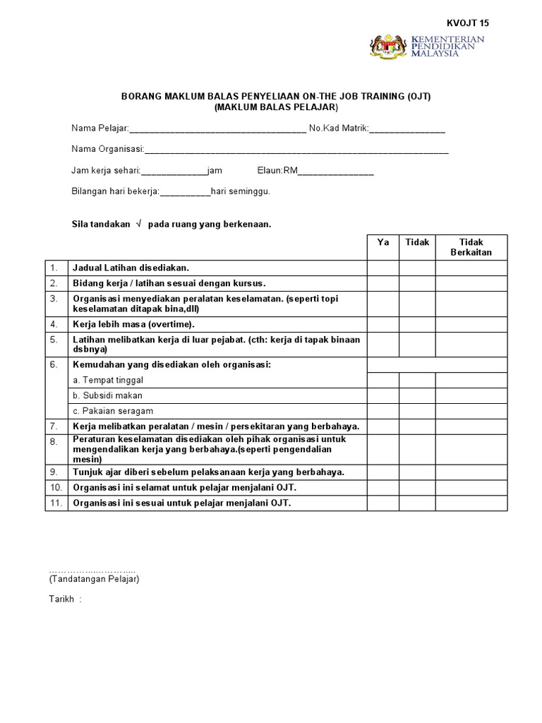 Kvojt 15 Borang Maklumbalas Pelajar | PDF