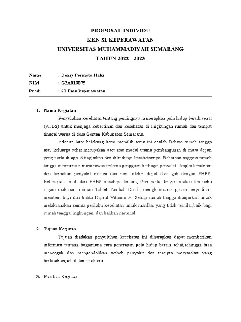 Proposal Individu PHBS | PDF