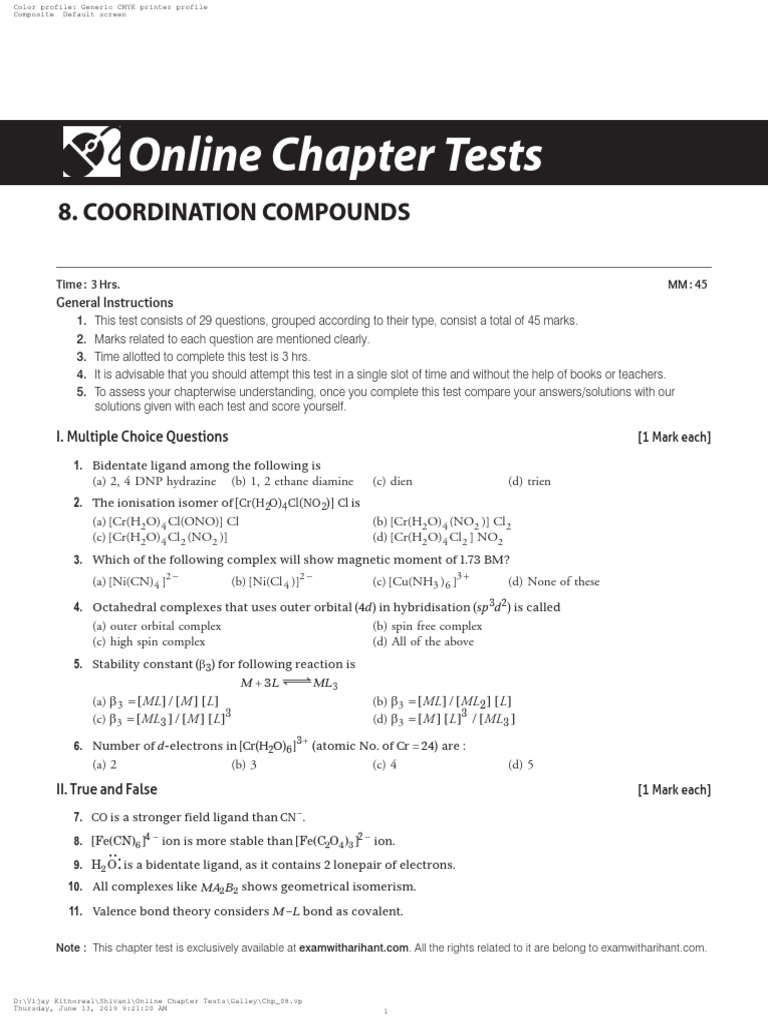 Arihant Coordination Compound | Download Free PDF | Coordination Complex | Ligand