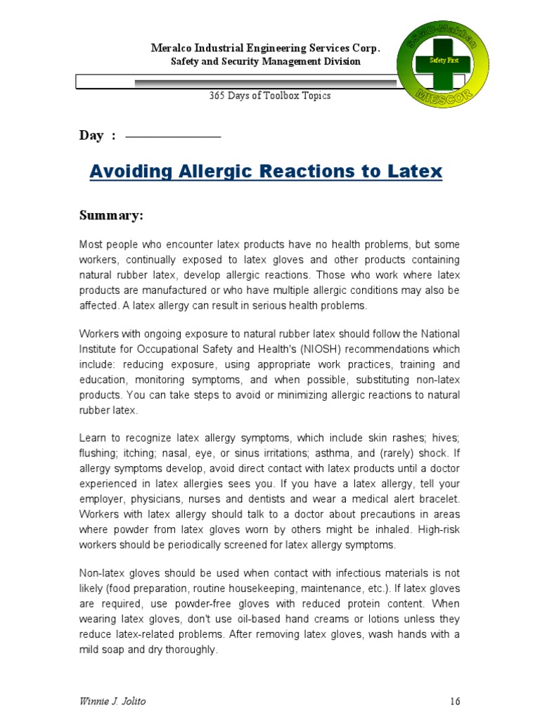 Avoiding Allergic Reaction To Latex | PDF | Allergy | Health Sciences